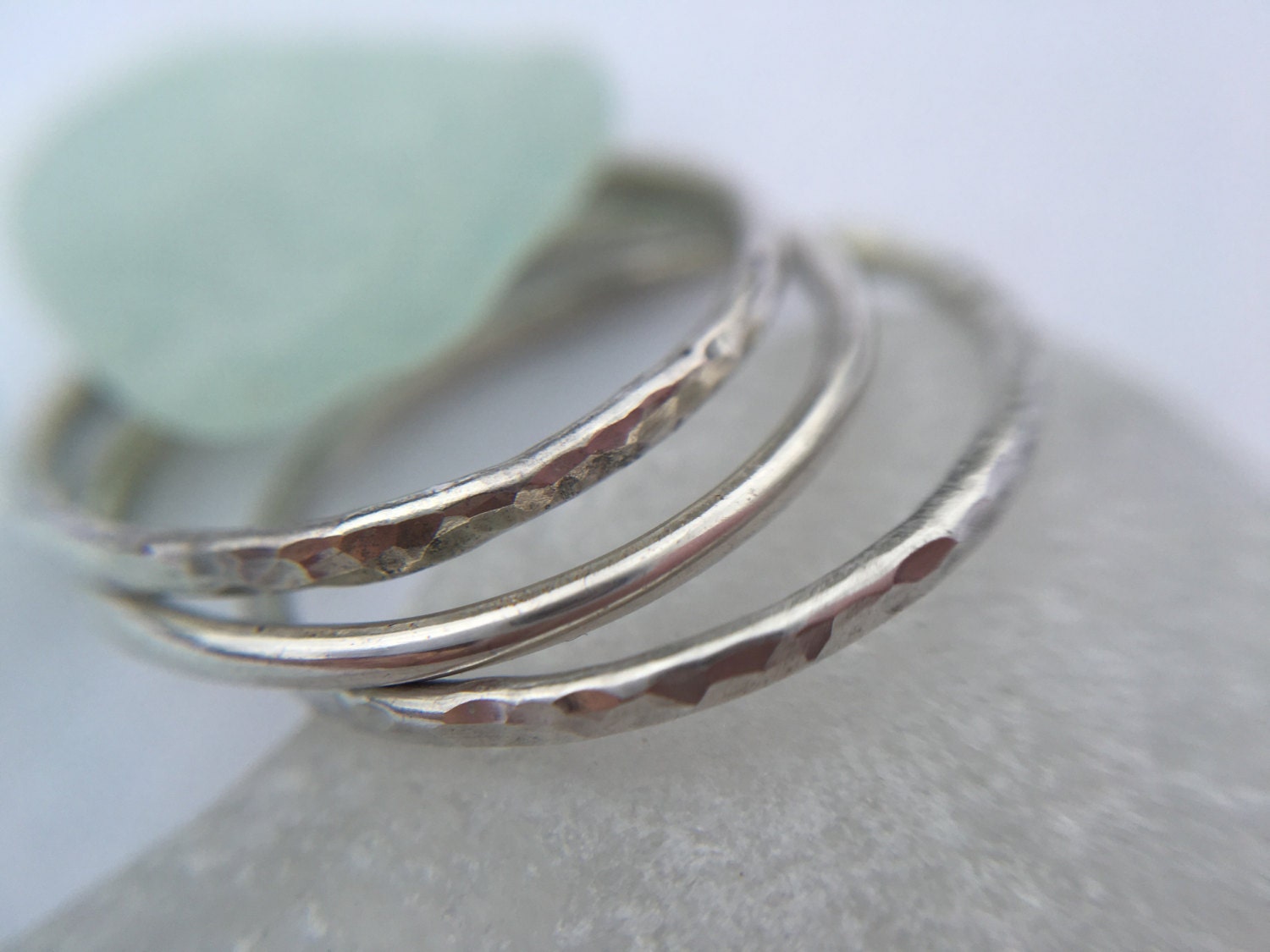 Hammered Silver Ring Stacking Rings Set Stackable Rings | Etsy