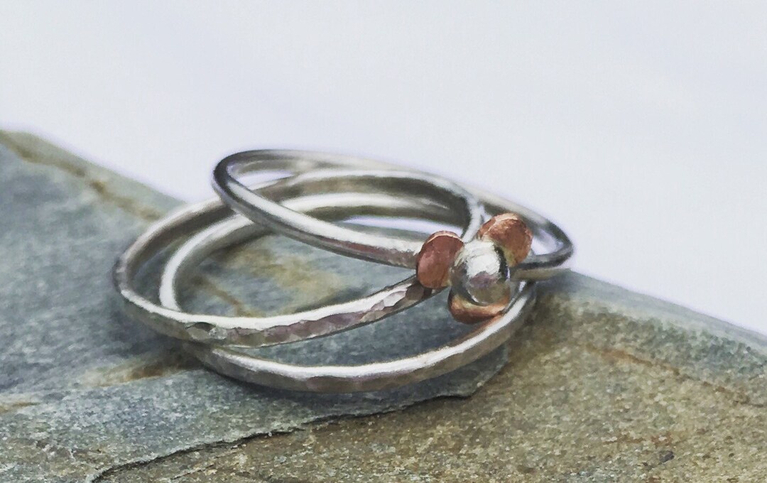 Mixed Metal Flower Stacking Ring Set, Stackable Rings, Sterling Silver ...