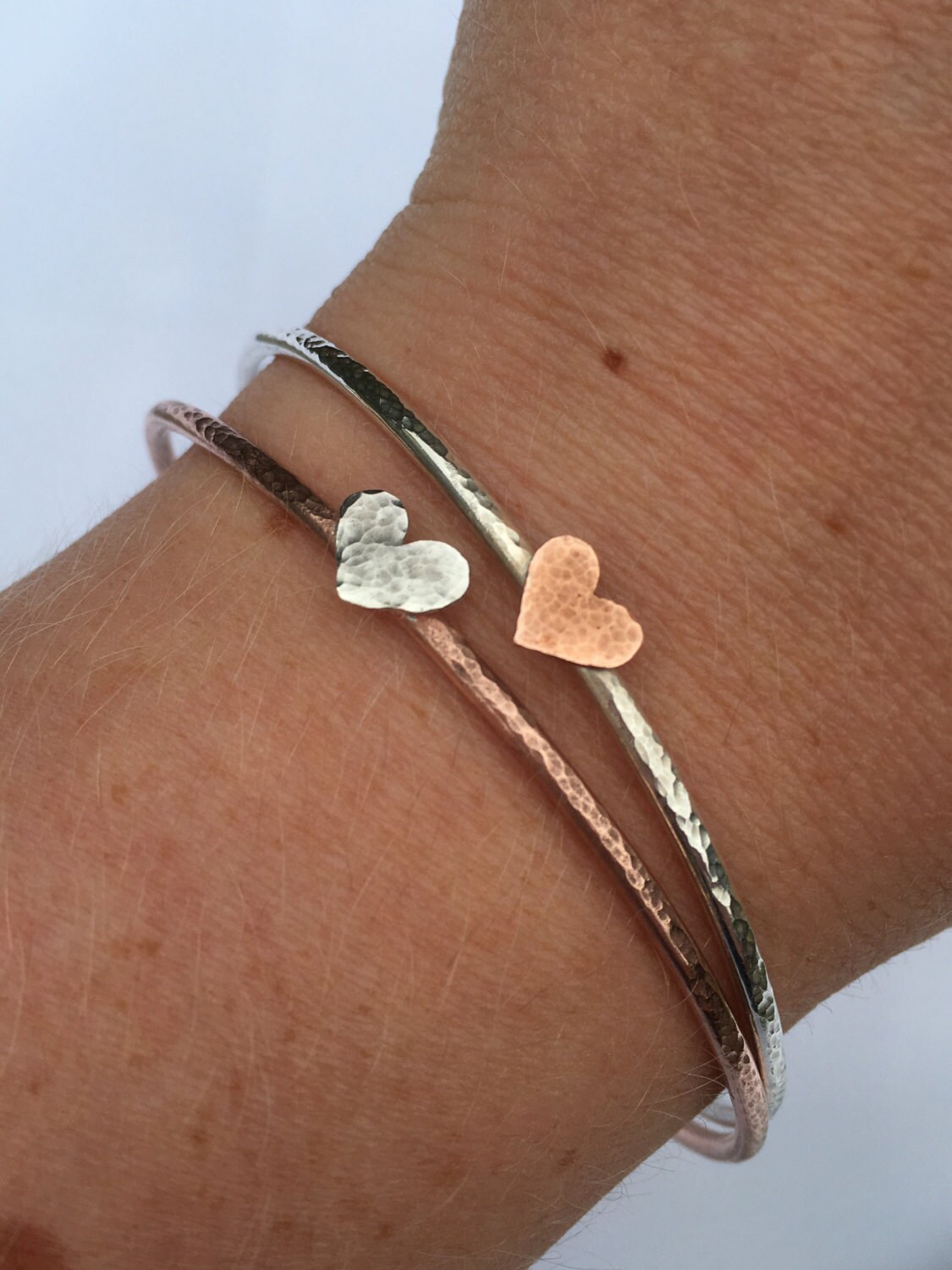 Sterling Silver Heart Bangle Sterling Silver Bangle With a - Etsy UK