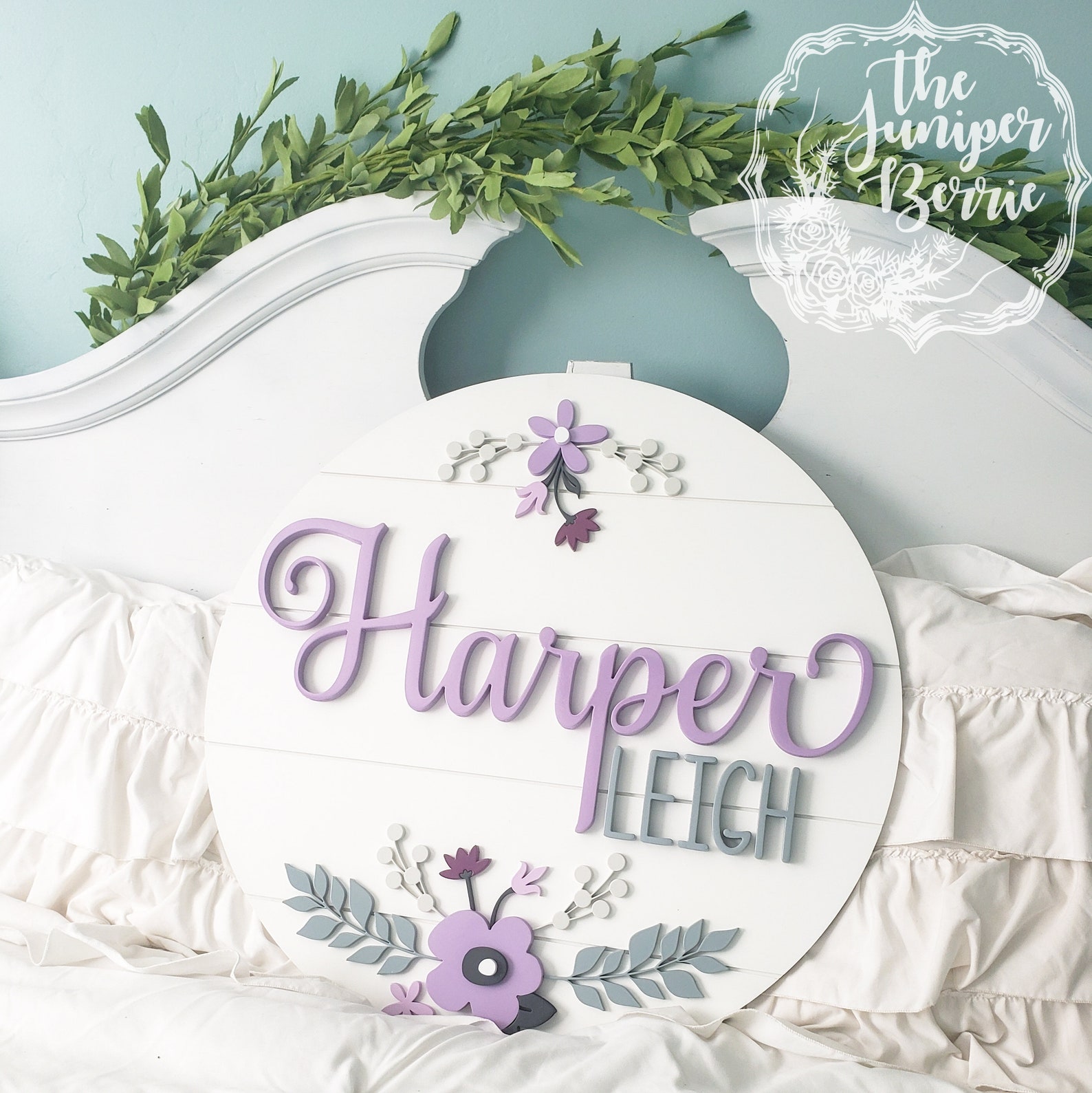 24 Baby Girl Name Sign With Floral Backboard on Shiplap | Etsy