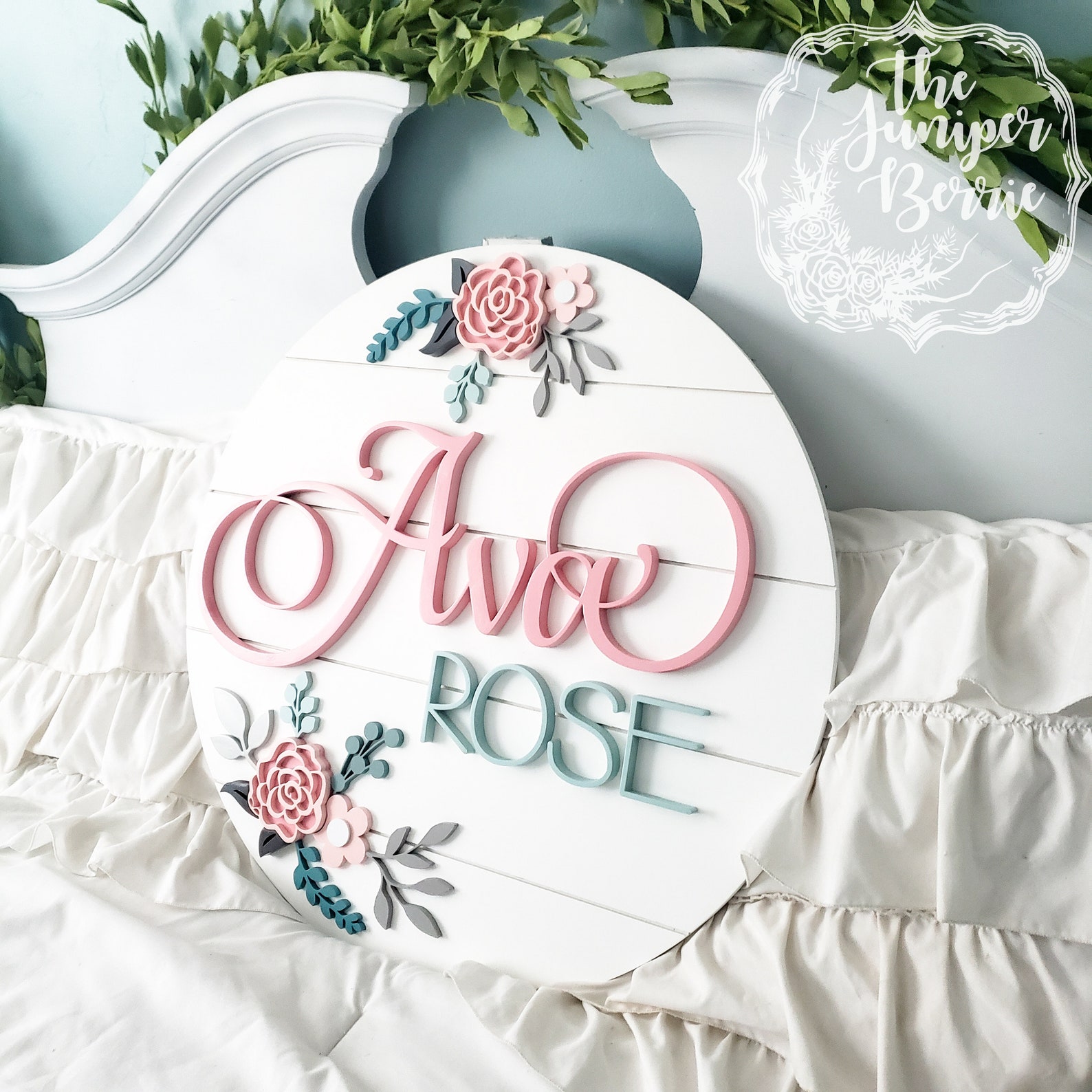 24 Baby Girl Name Sign With Floral Backboard on Shiplap | Etsy