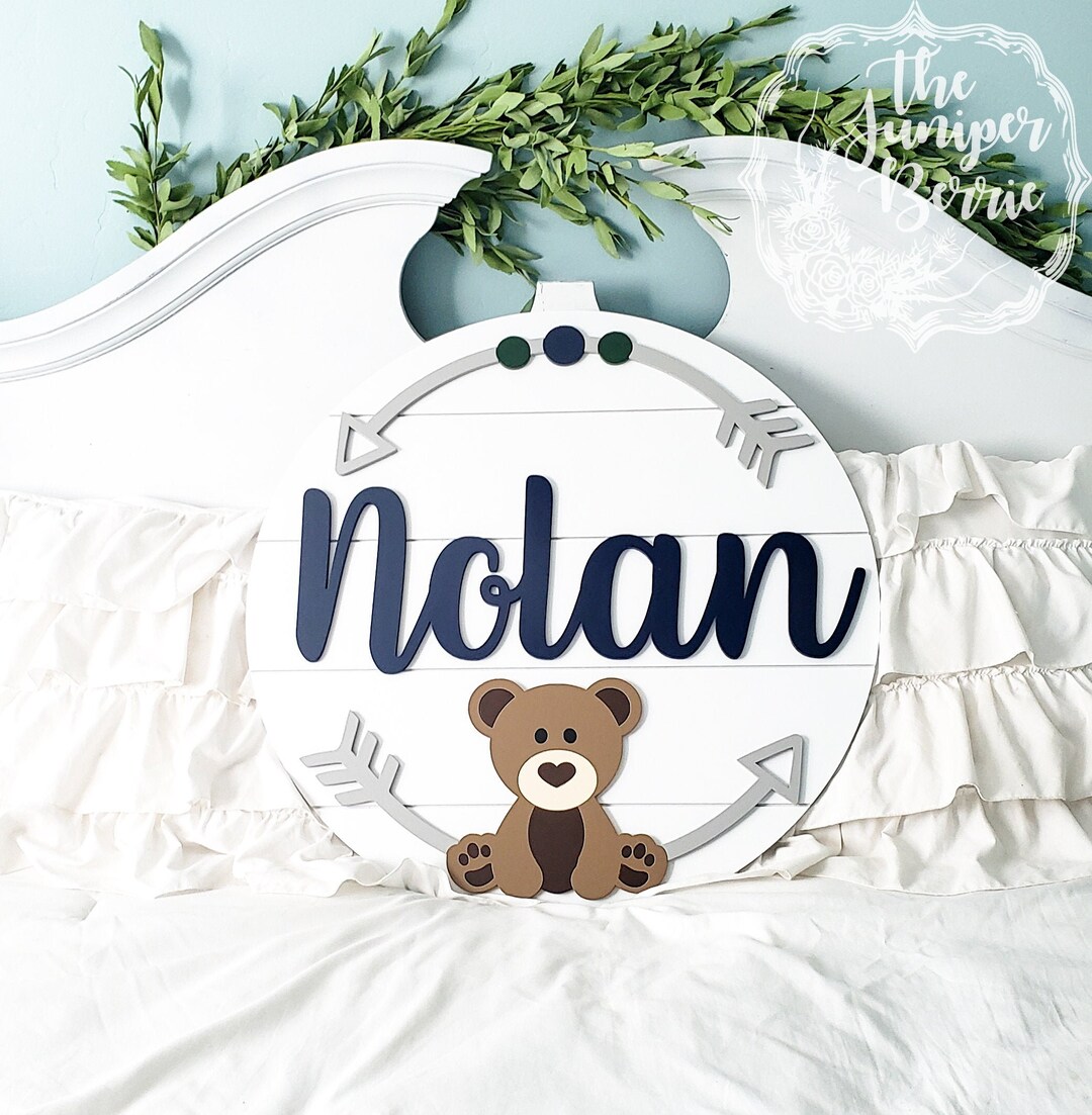 Boy Bear With Arrow on 24 Shiplap Backboard Nursery Name Sign Custom ...