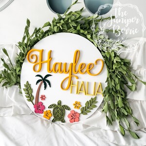 18" Round Hawaiian Tropical Floral Backboard | Turtle Name Sign ...
