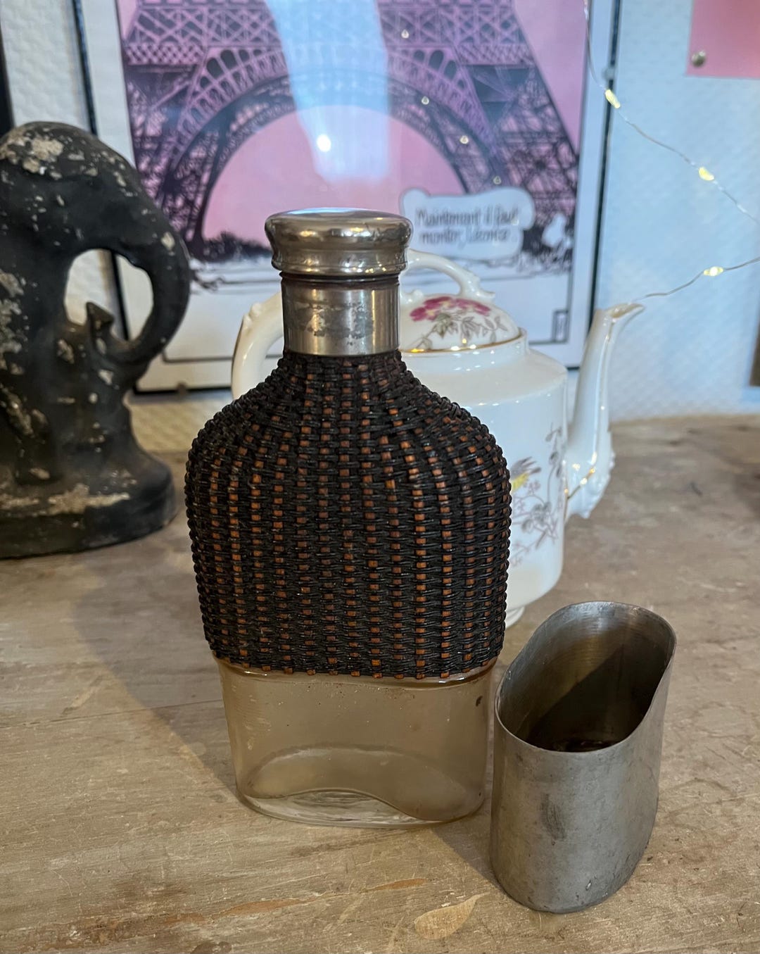 Antique Victorian Pewter Flask White Iron Chrome 19th Century Antique ...