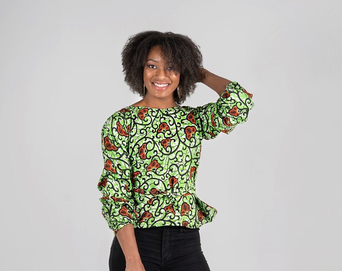 African Top for Women, African Print Top, Ankara Top, Green Top for ...