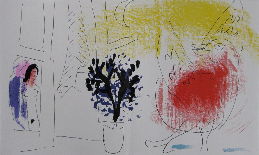 Marc Chagall - "le Coq Rouge" - Original Colour Lithograph - 1957 (CR ...