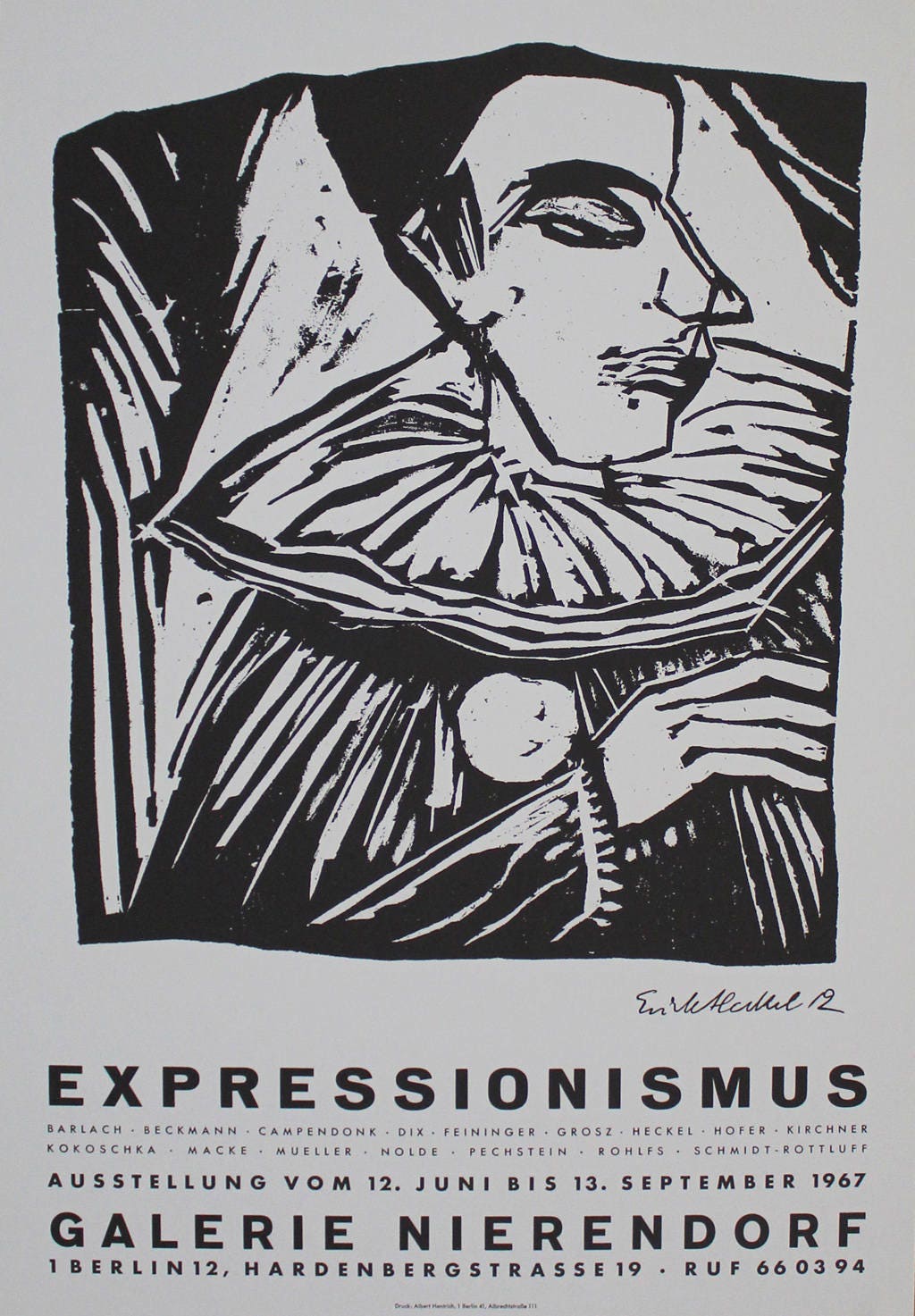 Erich Heckel - Pierrot - Original Woodcut Poster - 1967