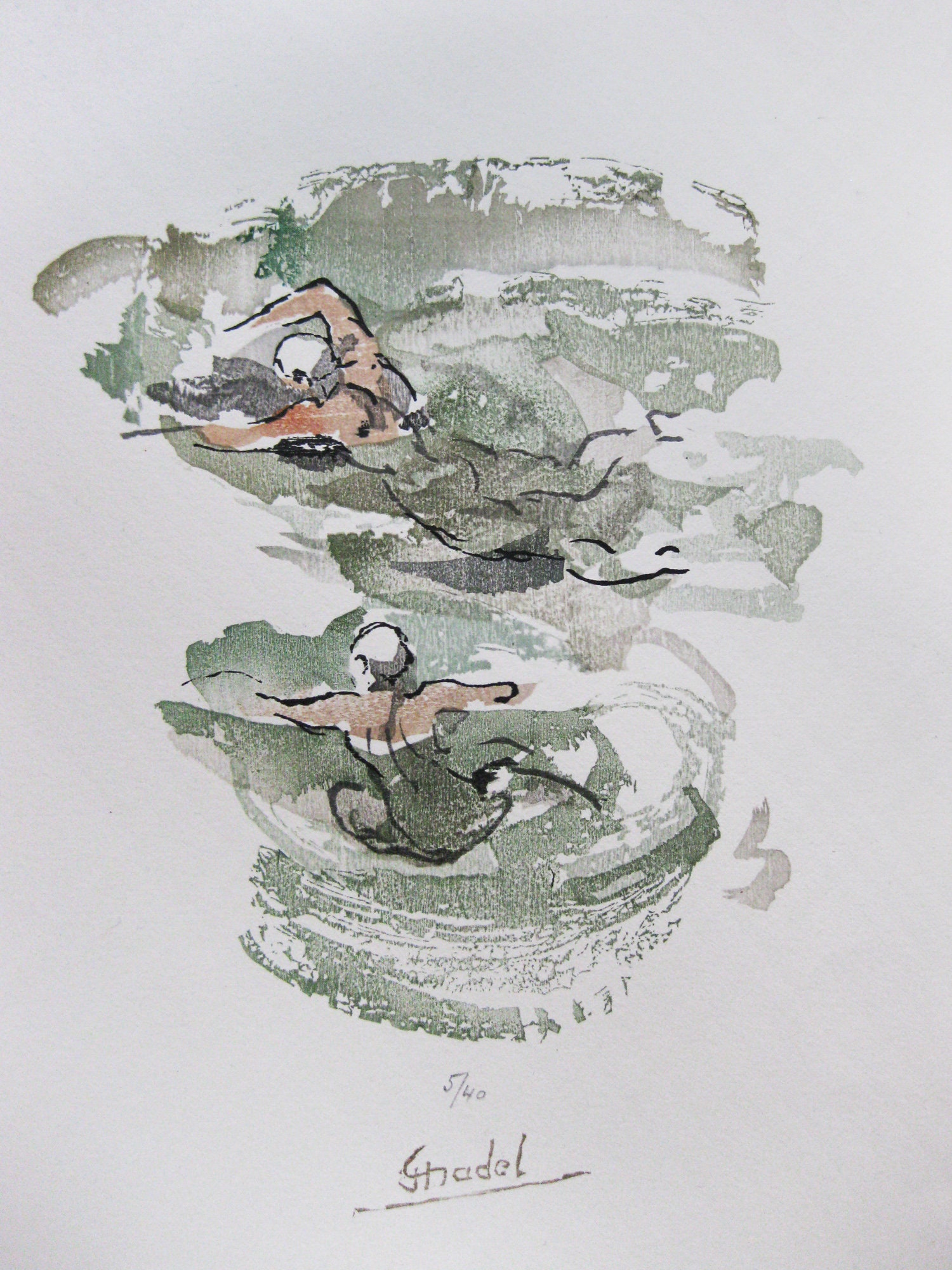 Jules Chadel - Baigneuse - Hand numbered Colour Woodcut - 1936