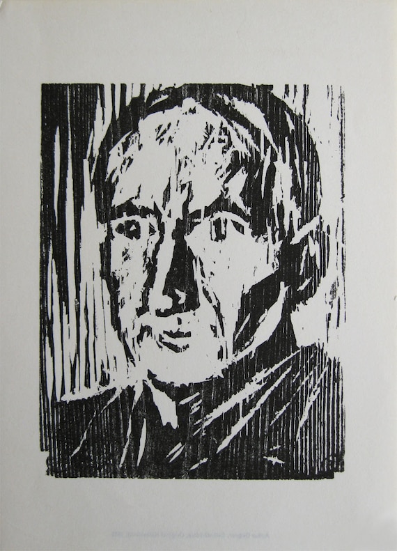 Arthur Degner selfportrait Woodcut 1960 | Etsy