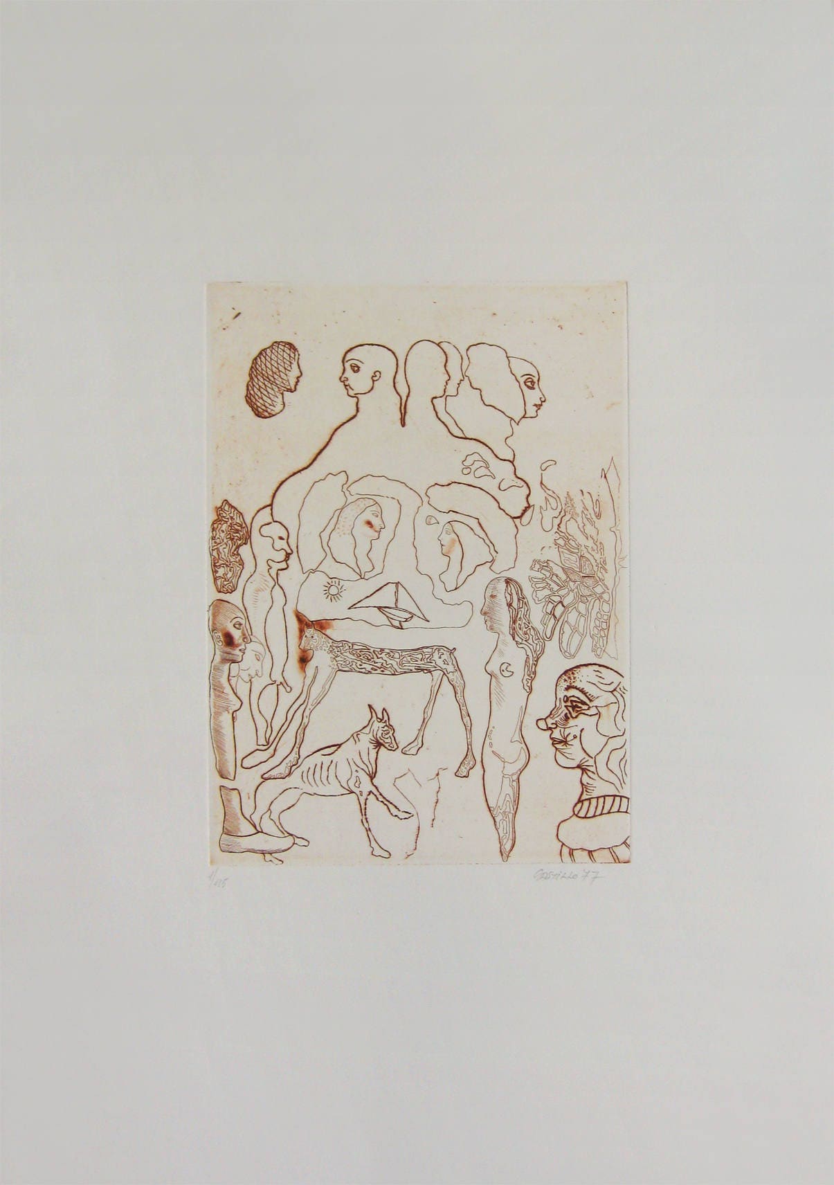 Jorge Castillo - Surreal Composition - Hand signed Colour Etching, 1977