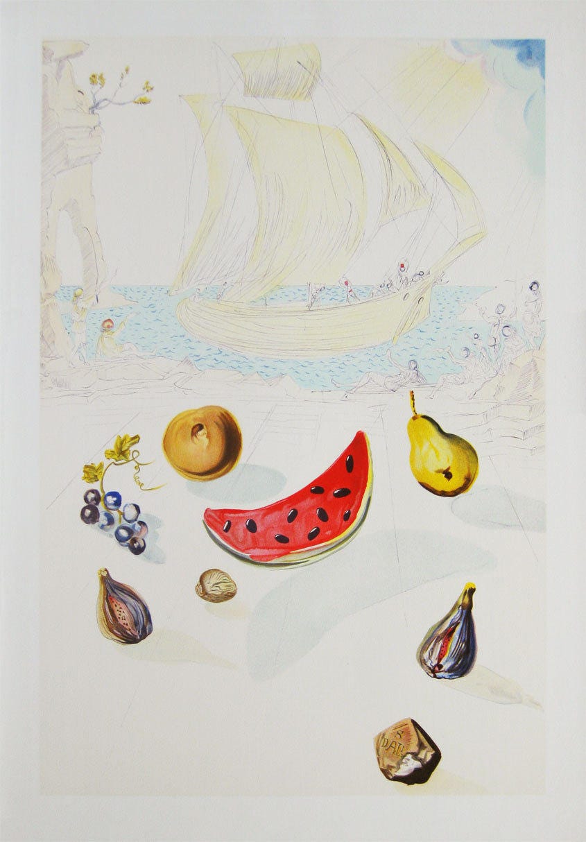 Salvador Dali - Ship and fruits - Handnumbered Lithograph - 1986