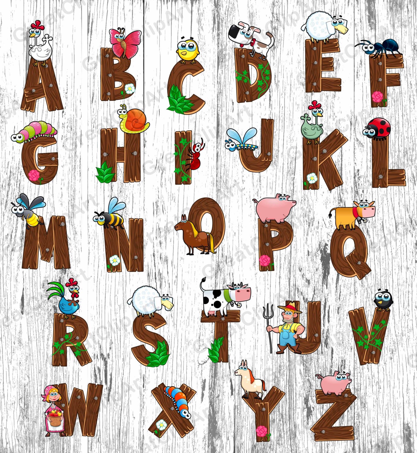 26 Kids Animal Alphabet clipart Animal Letters Rainbow | Etsy
