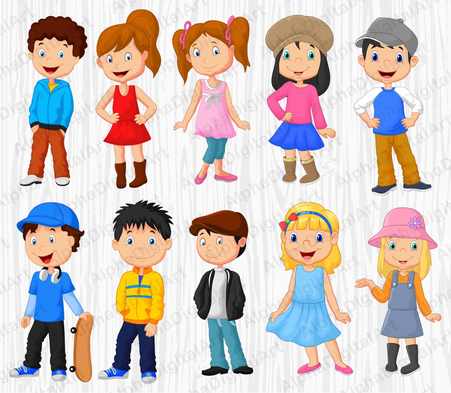 10 Cartoon Kids clipart Kids clipart Kids clipart set | Etsy