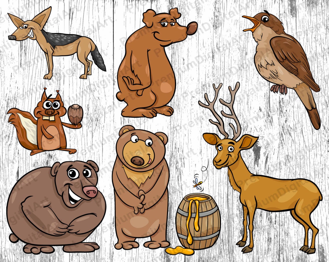 7 Cartoon Animals clipart animals clipart Kids clipart set | Etsy