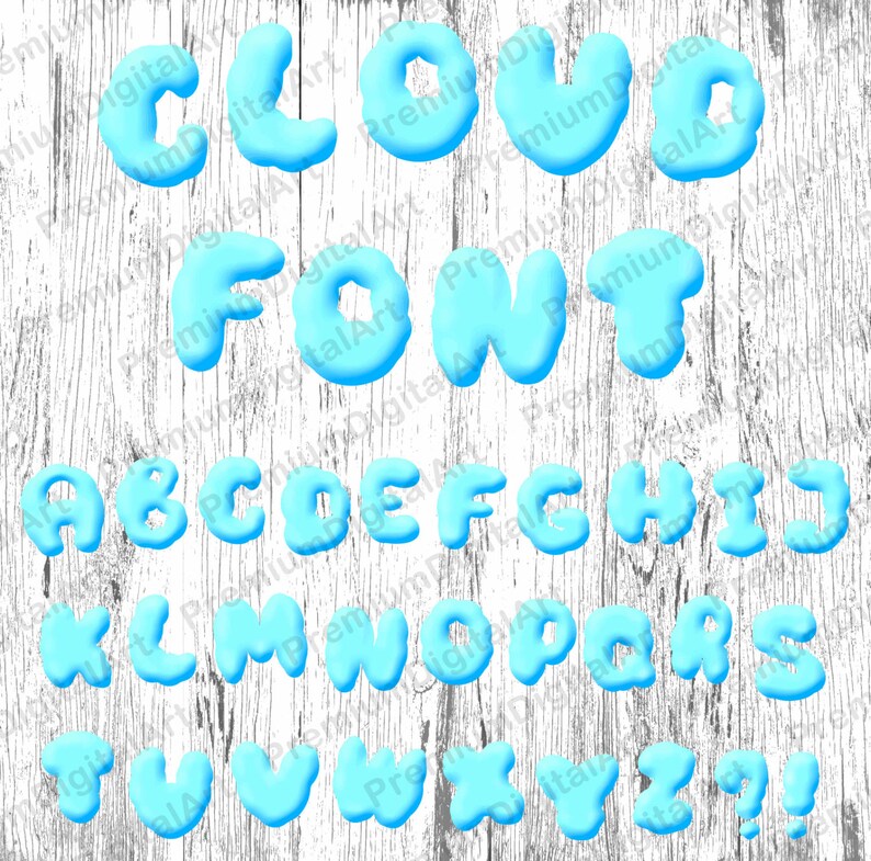 28 Cloud Alphabet Pen drawn white font Colorful | Etsy