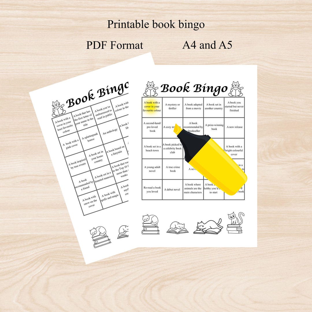 Book Bingo Printable. Reading Challenge. Reading Journal Insert. - Etsy