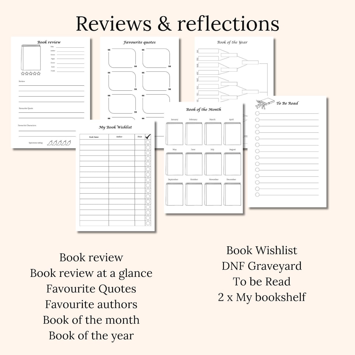 Reading Journal Bundle | Printable Journal Pages | 40 Page Value Pack ...