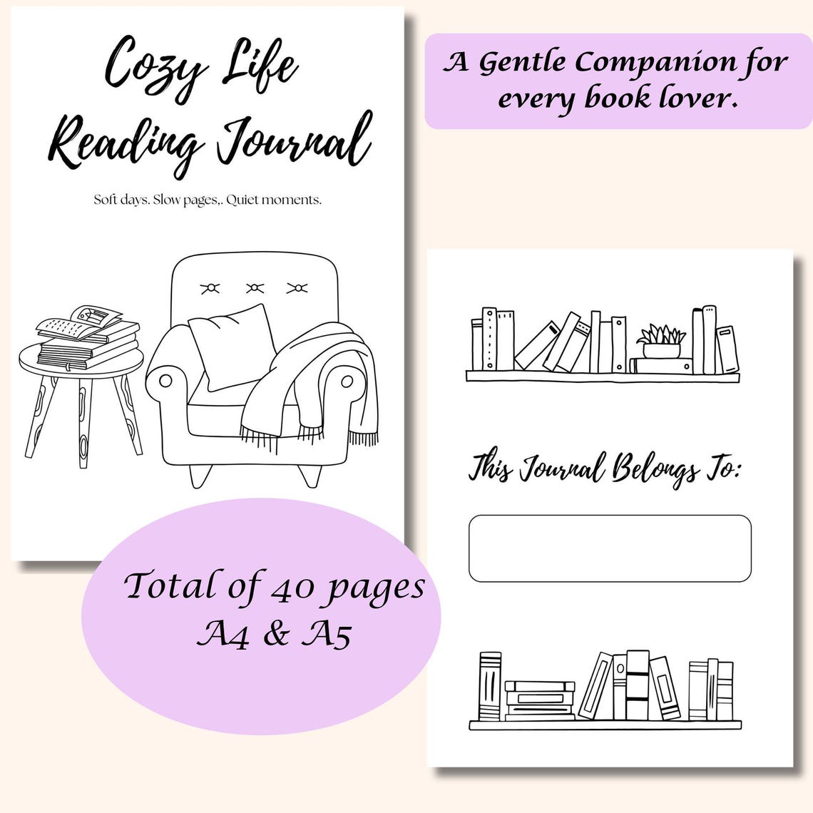 Reading Journal Bundle | Printable Journal Pages | 40 Page Value Pack ...