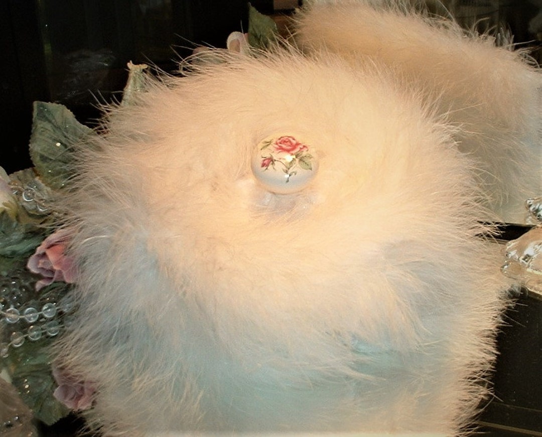 Powder Puff ~ Body Dusting Powder Puff ~ Ivory Faux Fur Puff Trimmed in ...