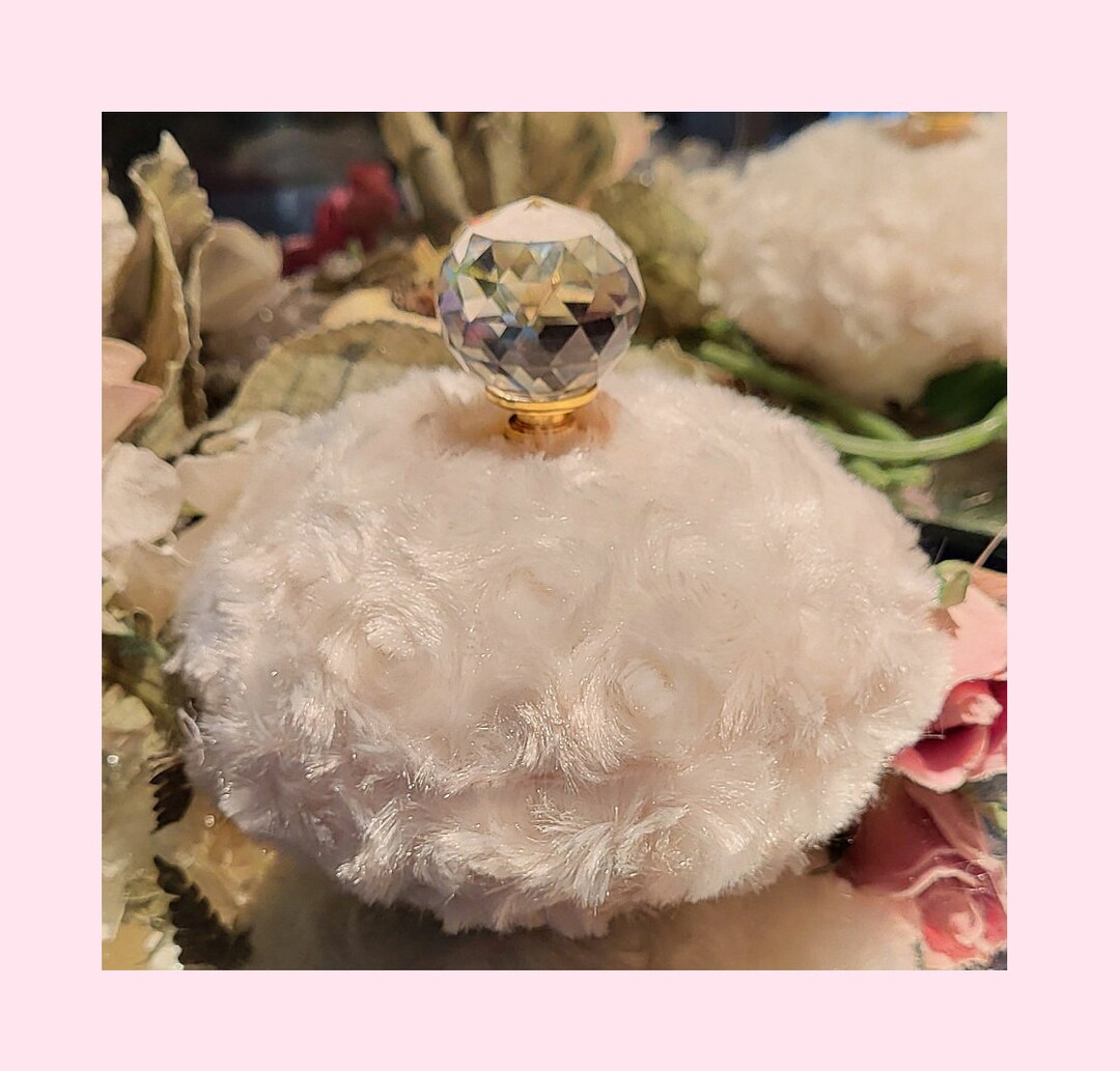 Cream Faux Fur Body Dusting Powder Puff ~ Crystal Ball Style Handle - Etsy