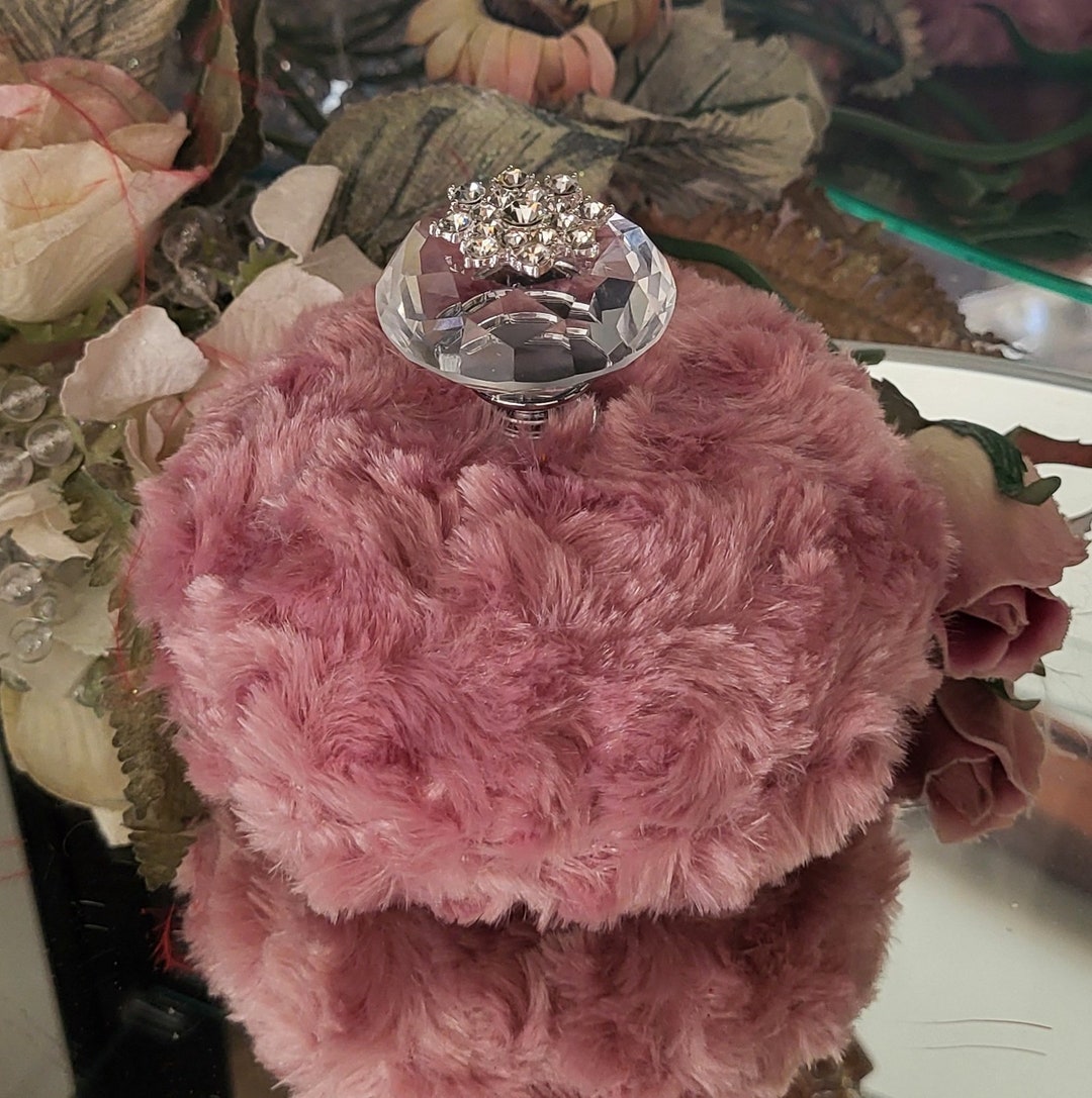 Mauve Pink Faux Fur Body Dusting Powder Puff ~ Rhinestone Embellished ...