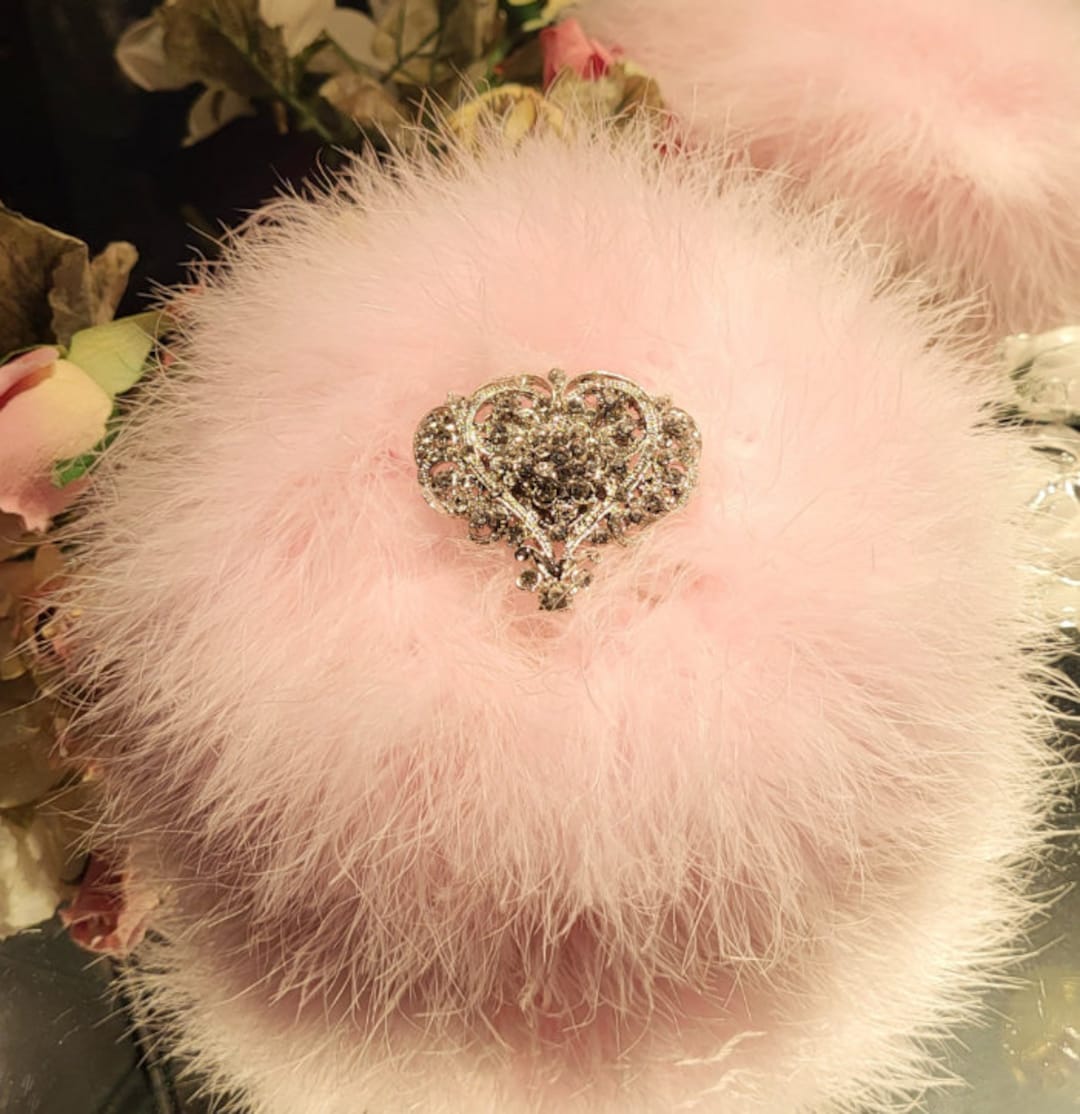 Ivory Fur Puff Trimmed in Pale Baby Girl Pink Marabou Down Body Dusting ...