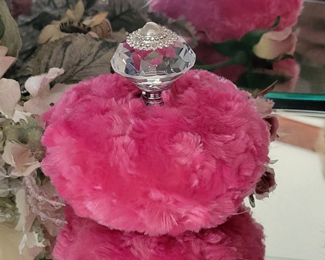 Fuchsia Pink Faux Fur Body Dusting Powder Puff ~ Pearl and Rhinestone ...