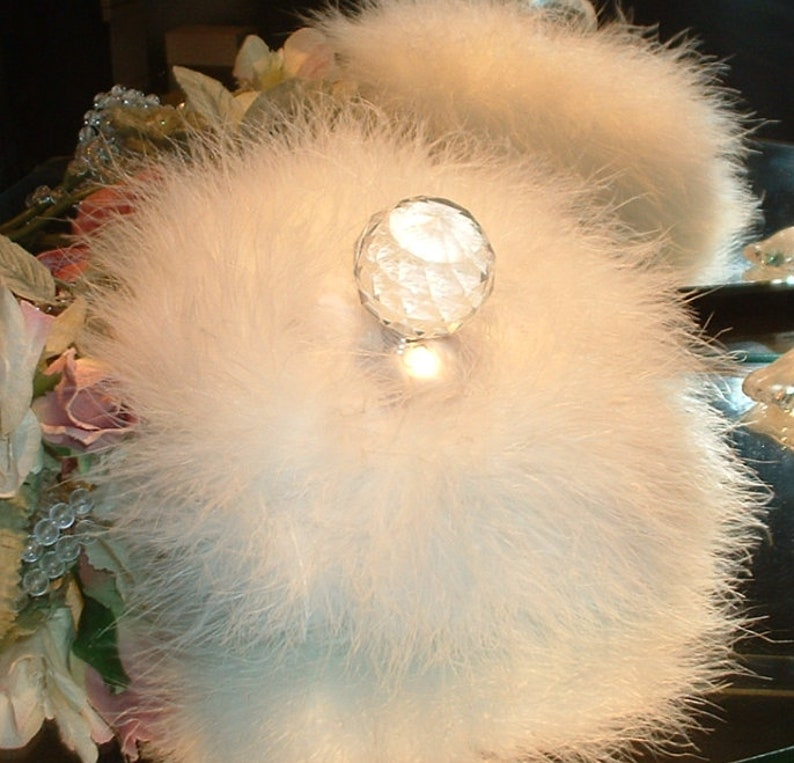 Powder Puff ~ Body Dusting Powder Puff ~ White Faux Fur Puff Trimmed in ...