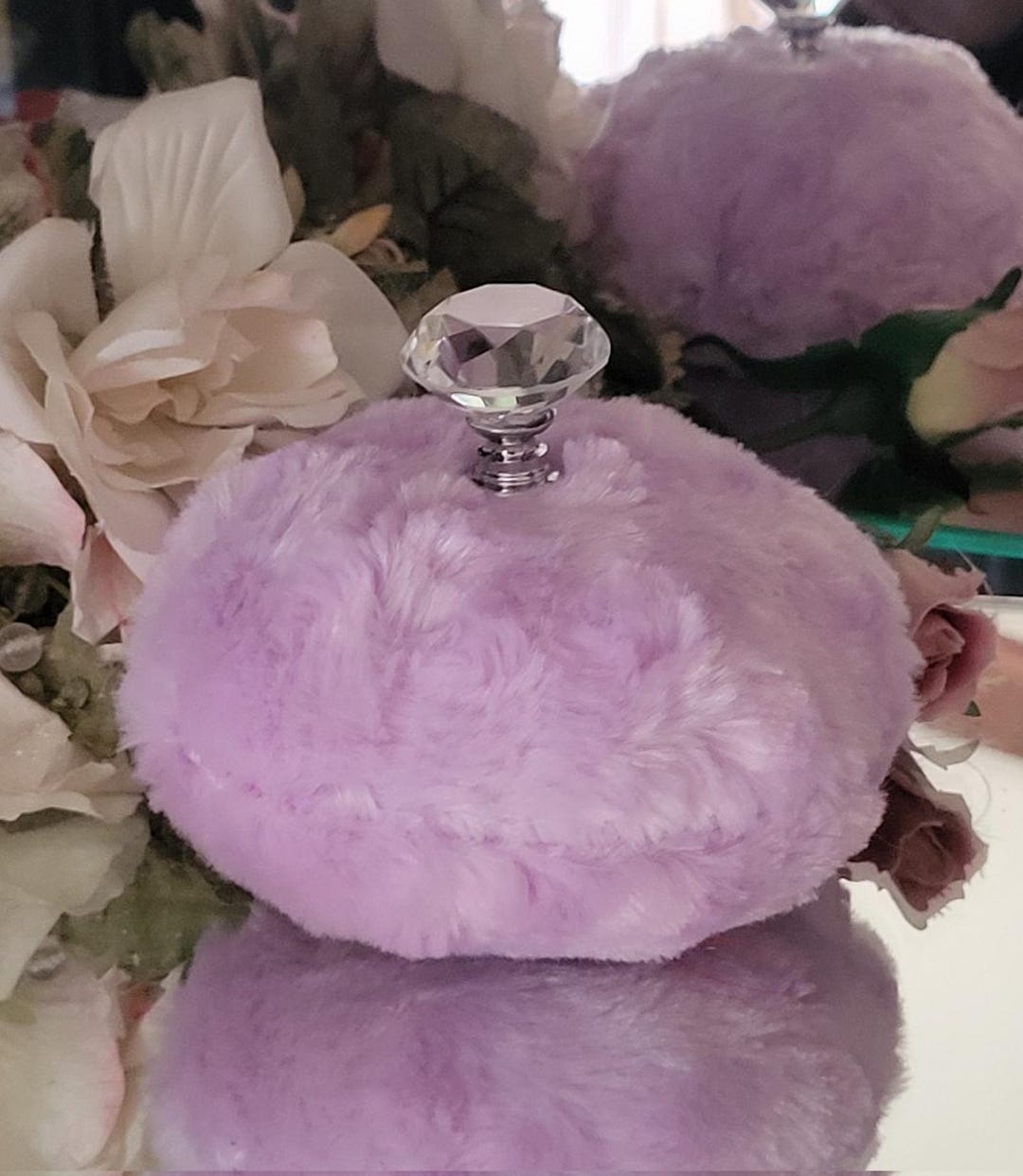 Lavender Lilac Purple Body Dusting Powder Puff ~ Crystal Handle - Etsy