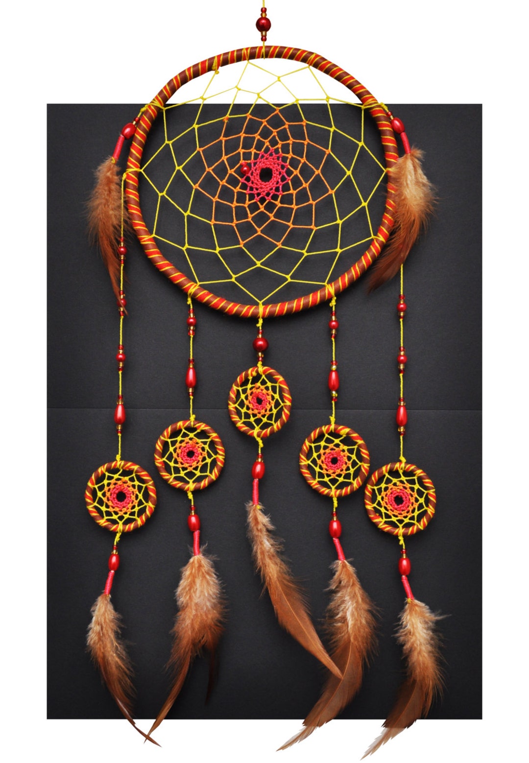 Red Dream Catcher Wall Hanging - Fire Element - Zodiac Sign Aries Leo ...