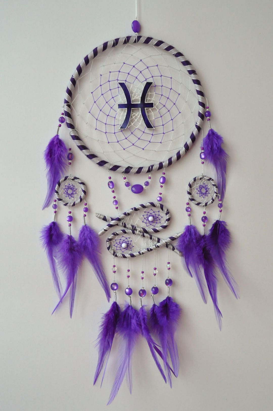 Zodiac Dream Catcher Pisces Sign Dreamcatcher Large Wall Hanging Purple ...