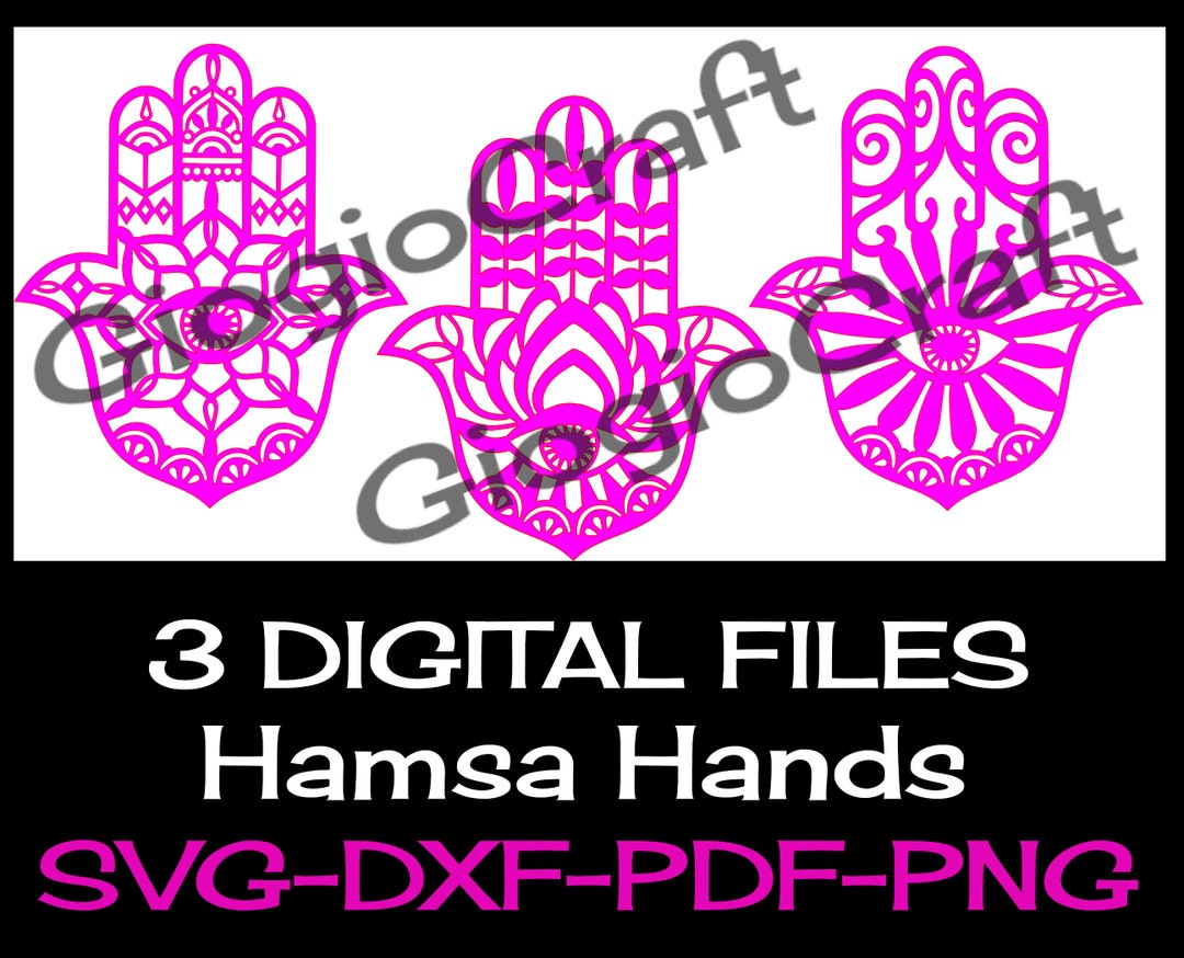3 SVG DXF Vector Files, for Cameo, Cricut, Laser Cut 'hamsa Hands' for ...