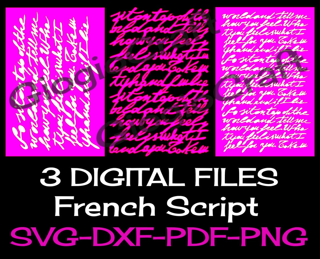 3 SVG DXF Vector Files, for Cameo, Cricut, Laser Cut 'french Script ...