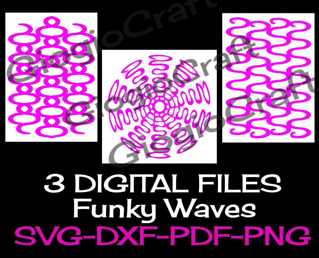 3 SVG DXF PNG Vector Files, for Cameo, Cricut, Laser Cut 'funky Waves ...