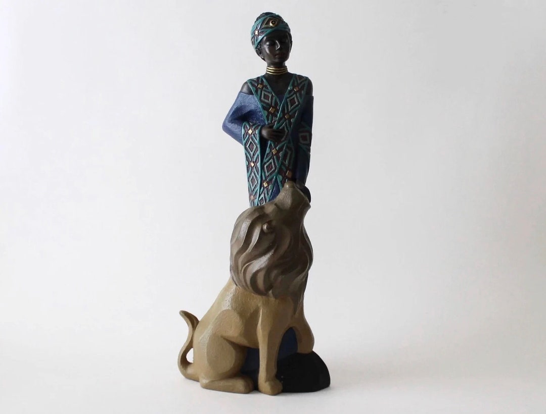 Vintage Mahogany Princess Figurine. Enesco African Princess Lion ...