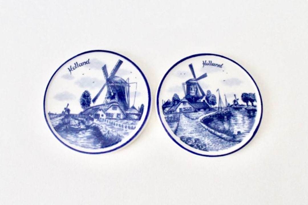 Vintage Two Delft Ceramic Blue and White Windmill Coasters. - Etsy