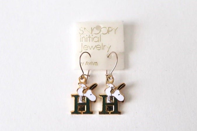 Vintage Snoopy Aviva Letter H Enamel Aviva Dangle Earrings. - Etsy