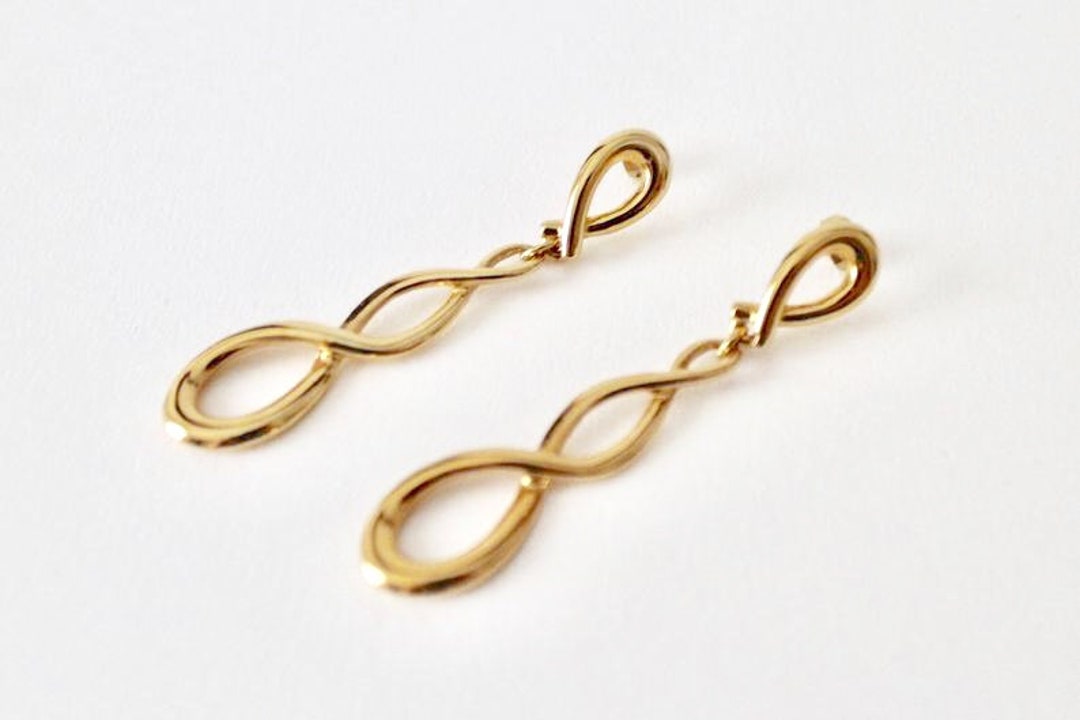 Vintage Sphinx Infinity Loop Gold Earrings. Gold Tone Dangle Twist ...