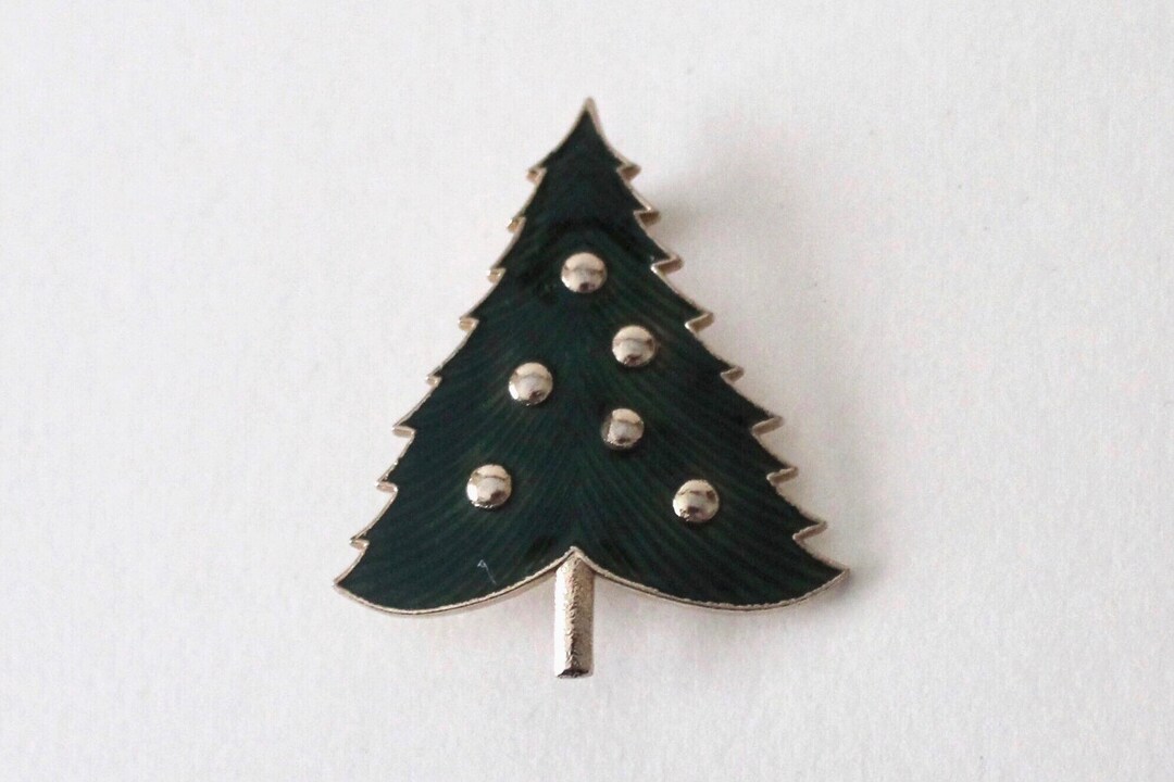 Vintage Christmas Tree Green Enamel Gold Tone Brooch. Xmas Tree Green ...