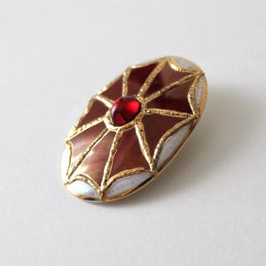 Vintage Bramwell Bowen 1991 Original Enamel Oval Red, Gold Brooch. Faux ...