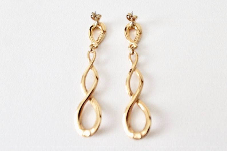 Vintage Sphinx Infinity Loop Gold Earrings. Gold Tone Dangle | Etsy