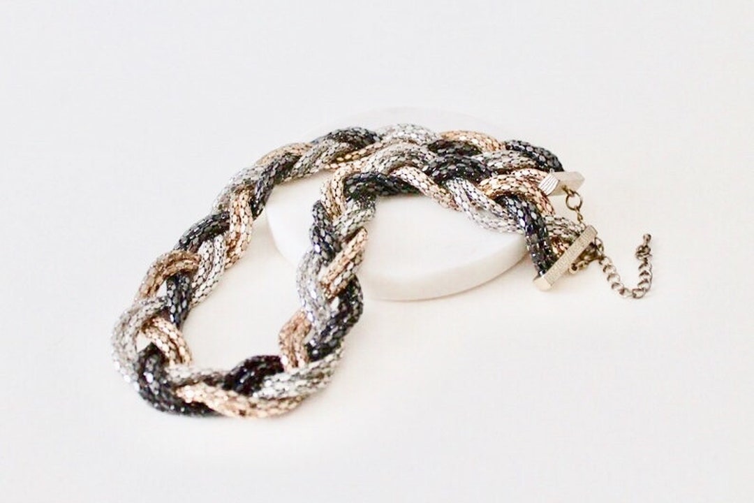 Vintage Tri Colour Mesh Plait Chain Disco Necklace. Three Color Twist ...