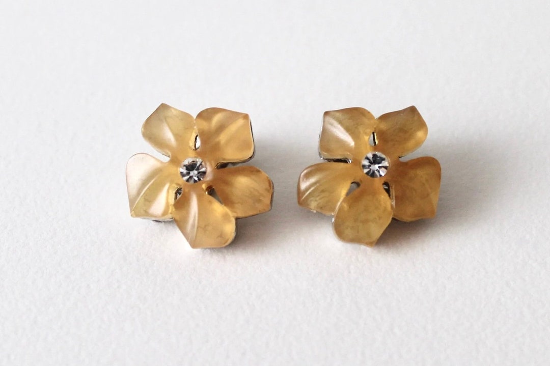 Vintage D'orlan Orange Frosted Flower Silver Base Signed Rhinestone ...