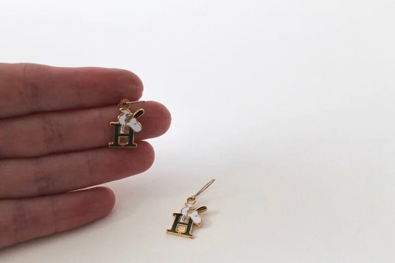 Vintage Snoopy Aviva Letter H Enamel Aviva Dangle Earrings. - Etsy