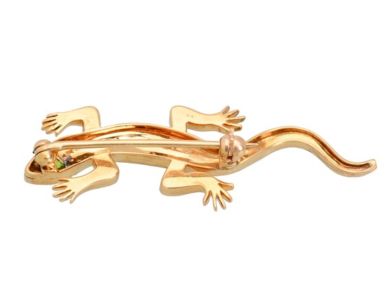 Antique 14k Gold Lizard Brooch: Demantoid Garnet, Pea… - Gem