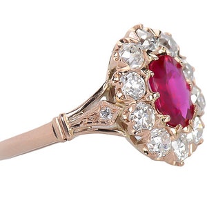 Vintage Natural Oval Ruby Diamond Cluster Ring Engagement Wedding Halo ...