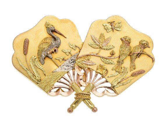 Aesthetic Movement Victorian Double Fan Brooch 19th C… - Gem