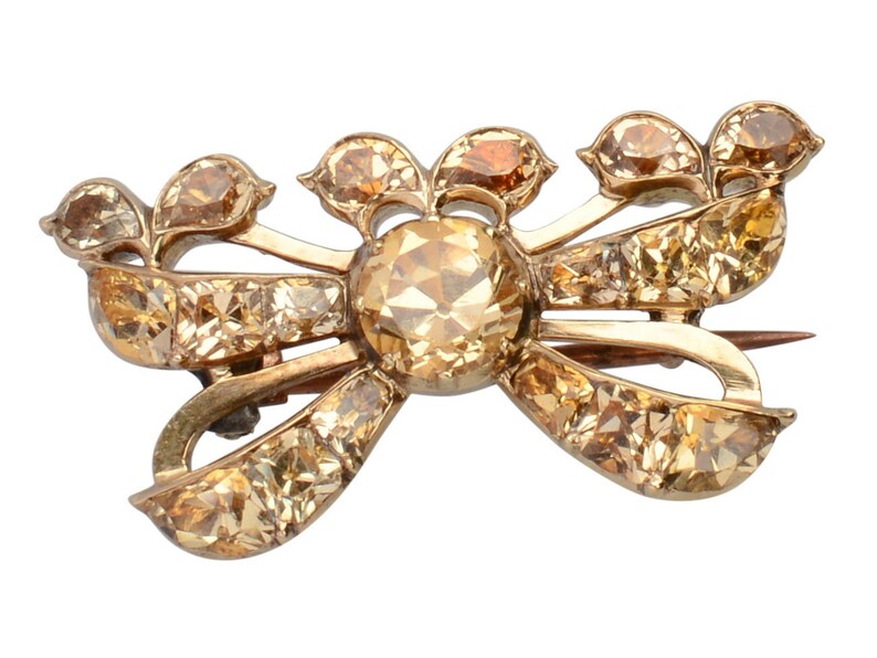 18th C. Georgian Imperial Peach Topaz Bow Brooch 18k C. 1770 Iberian ...