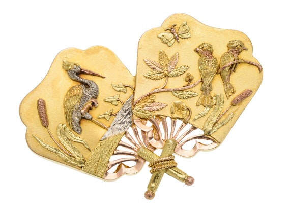Aesthetic Movement Victorian Double Fan Brooch 19th C… - Gem
