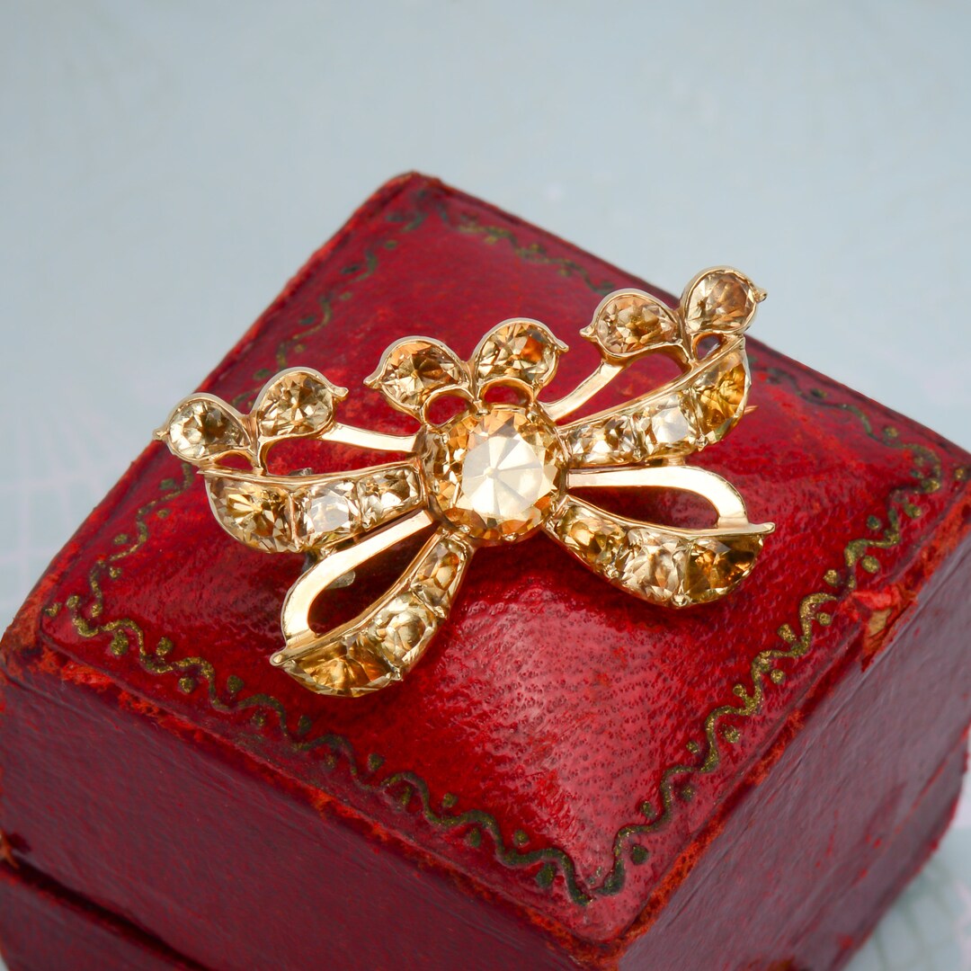 18th C. Georgian Imperial Peach Topaz Bow Brooch 18k C. 1770 Iberian ...